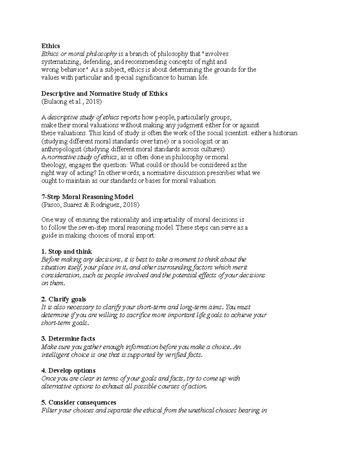 Philo Notes 01 - Ethics Ethics or moral philosophy is a branch of ...