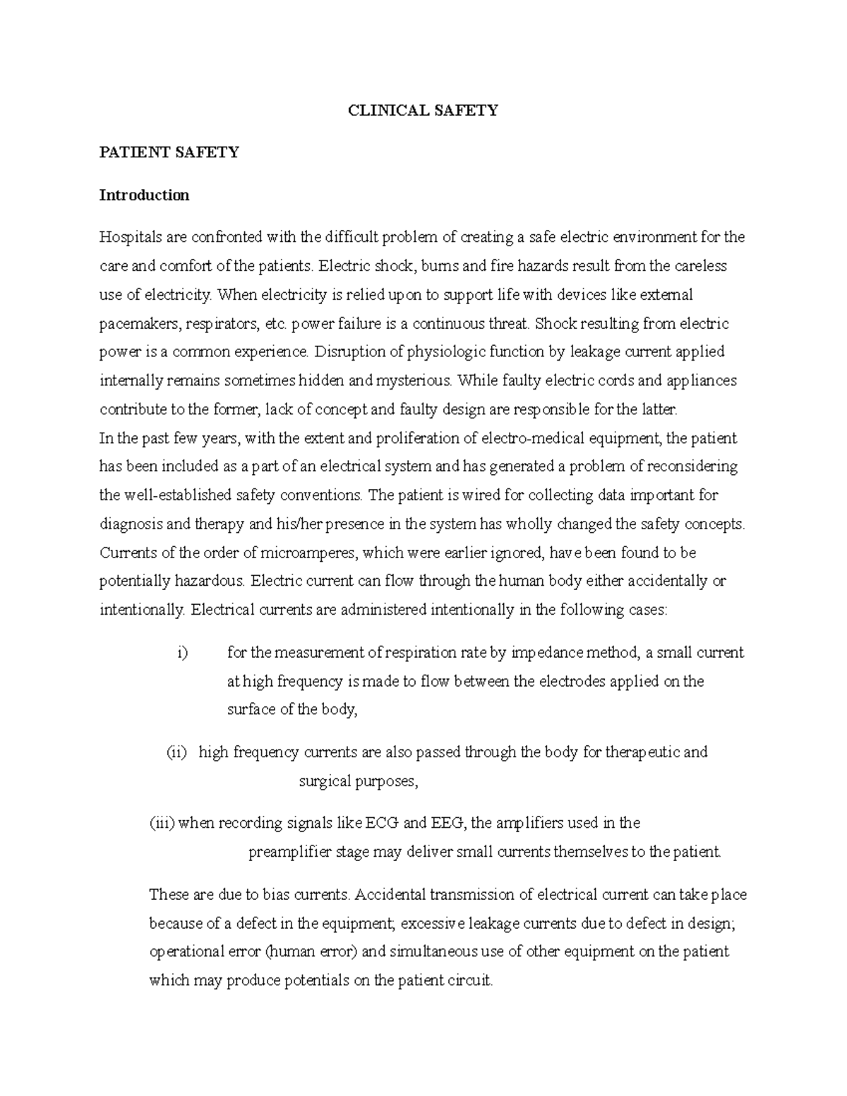 Clinical safety - CLINICAL SAFETY PATIENT SAFETY Introduction Hospitals ...