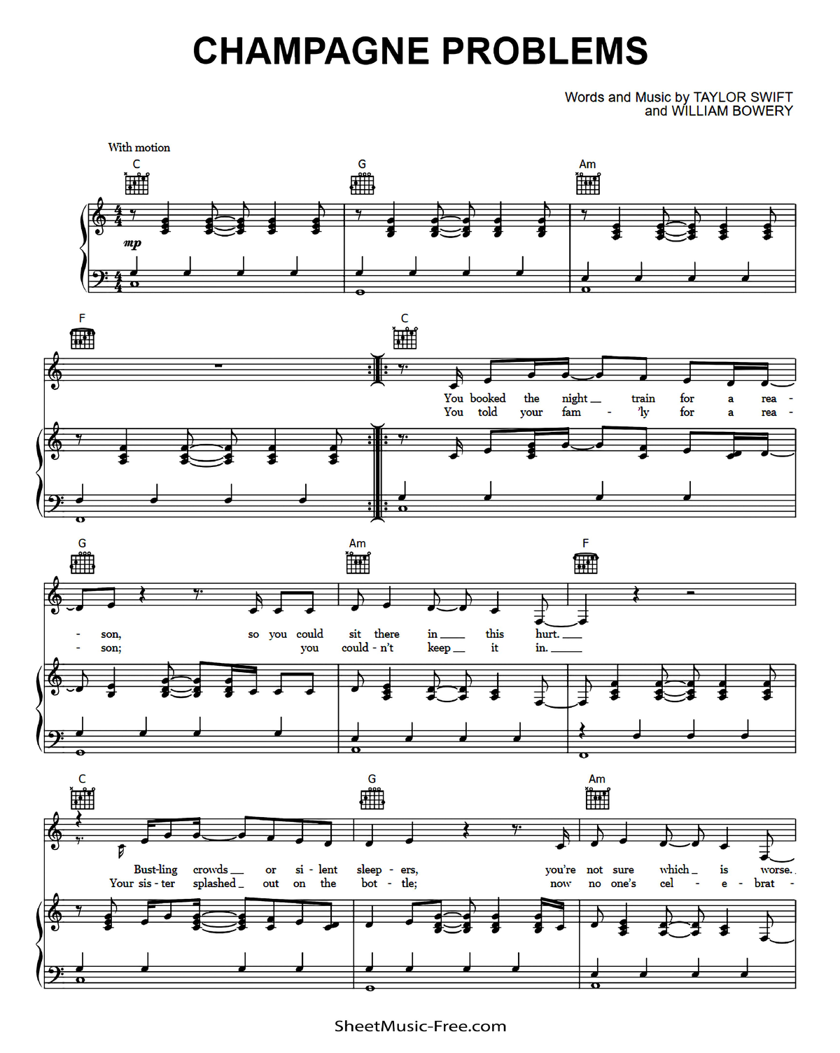 Champagne Problems Sheet Music Taylor Swift Sheet Music Free ...