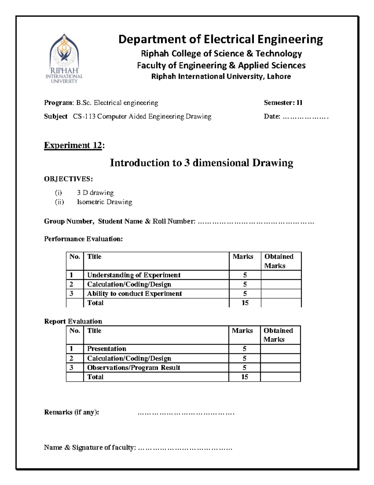CAD Lab Manuel # 12 - Department of Electrical Engineering Riphah ...