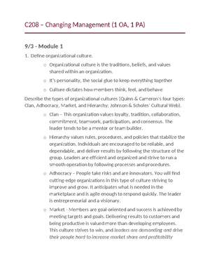 C208 - Notes - C208 – Changing Management (1 OA, 1 PA) Module 1 1 ...