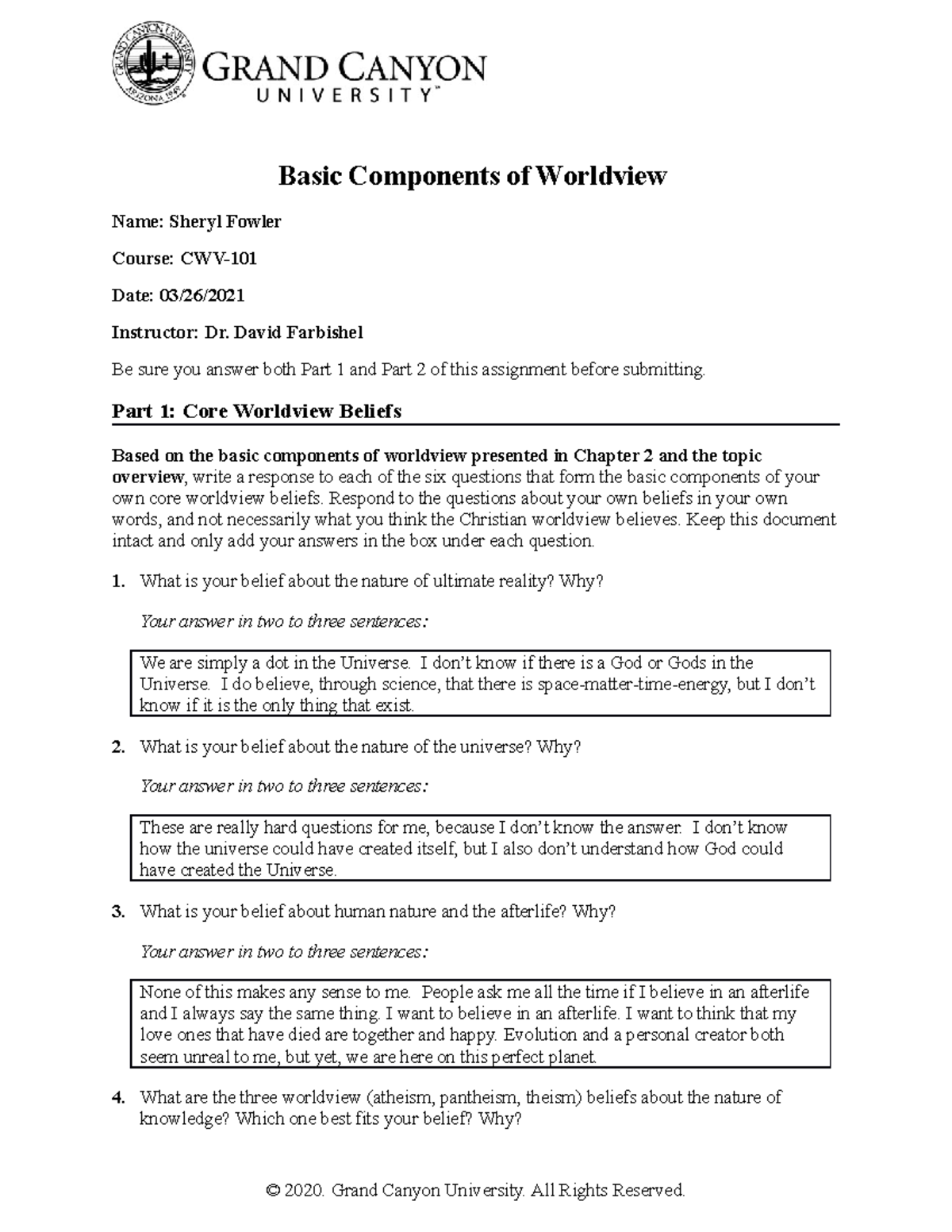 Basic Components Of Worldview - Basic Components of Worldview Name ...
