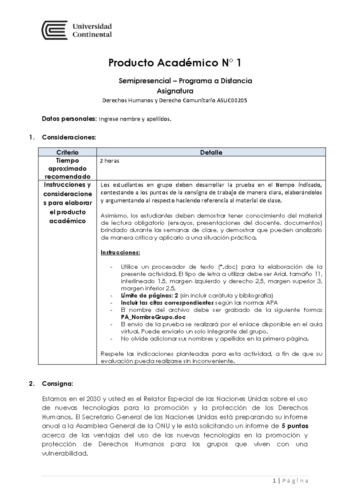 PA01- Derechos Humanos y Derecho Comunitario-2022-I-Distancia - Producto Académico N° 1 - Studocu