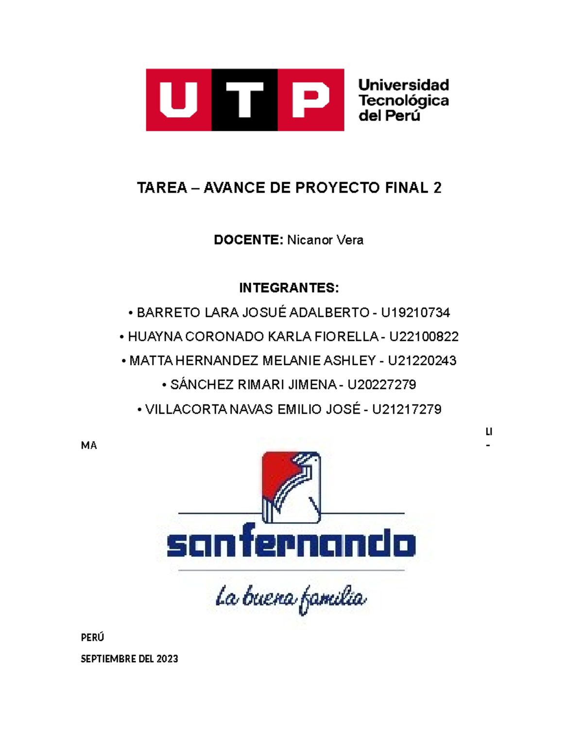 Avance Proyecto Final 2 ADM - TAREA – AVANCE DE PROYECTO FINAL 2 DOCENTE: Nicanor Vera ...