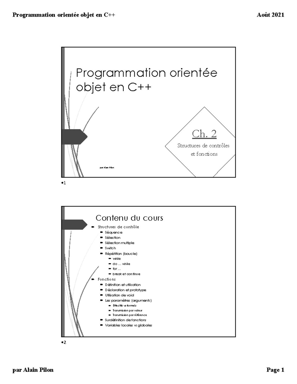 Chap 02 struct ctrl fonctions - Programmation orientée objet en C++ par ...