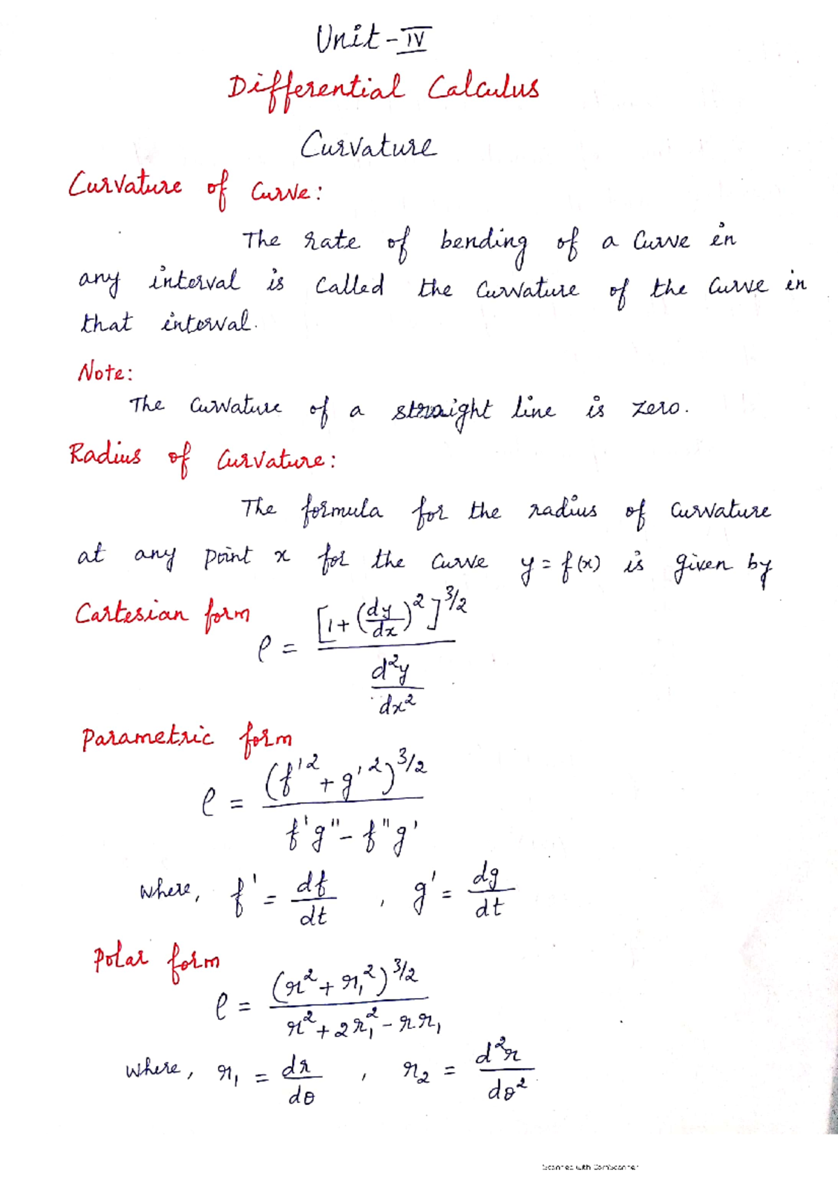 Unit - IV Radius Of Curvature - Calculus and Linear Algebra - Studocu