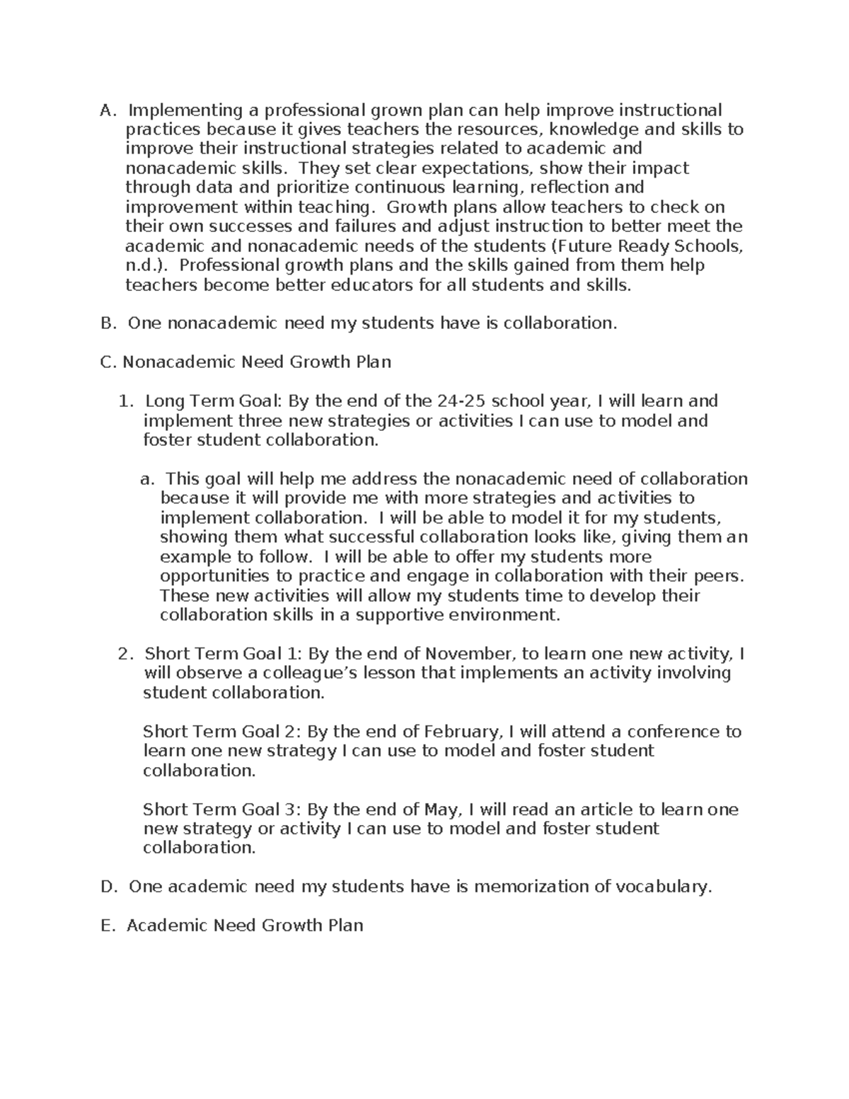 D629 Task 2 - Passed - A. Implementing a professional grown plan can ...