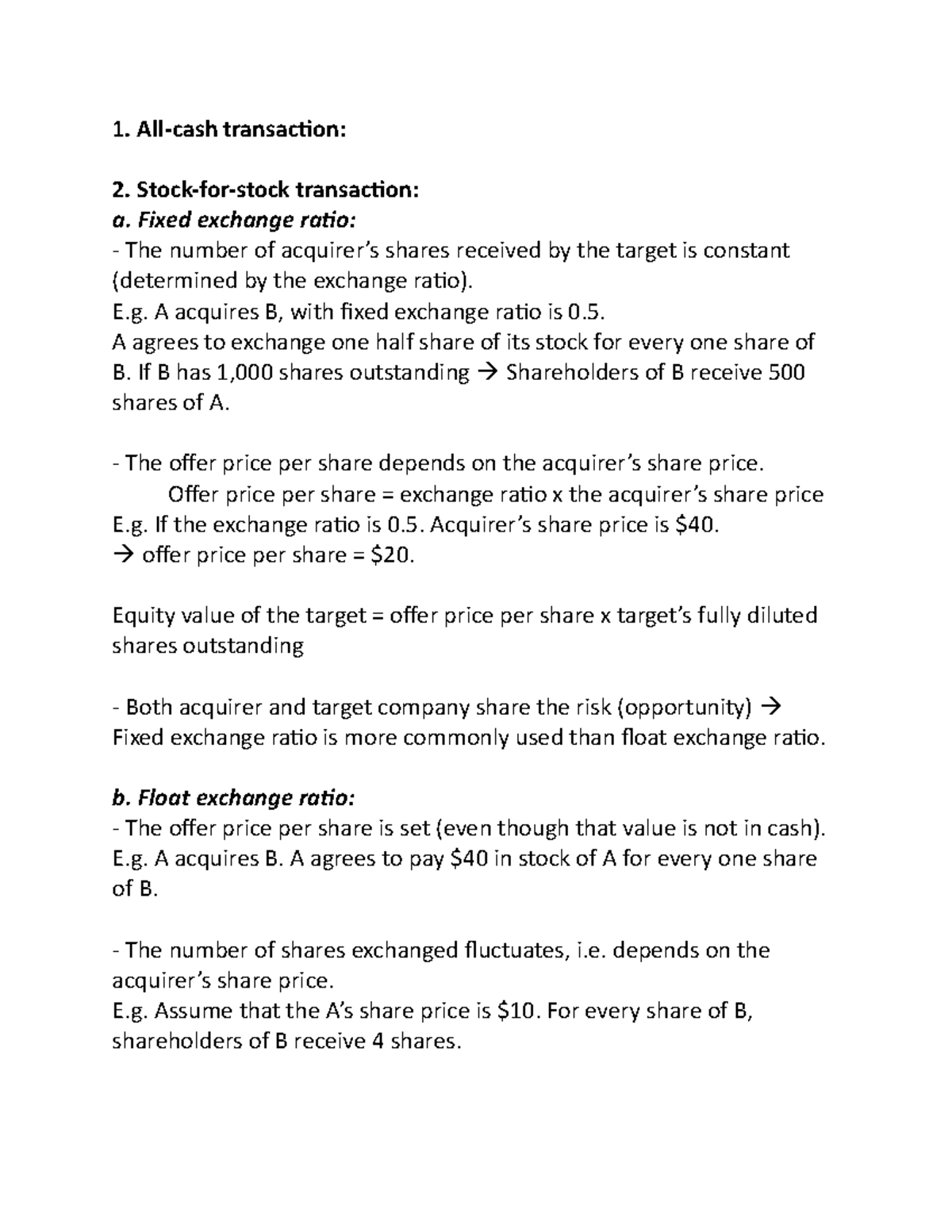 Explanation Lecture 4 - All-cash transaction: Stock-for-stock ...