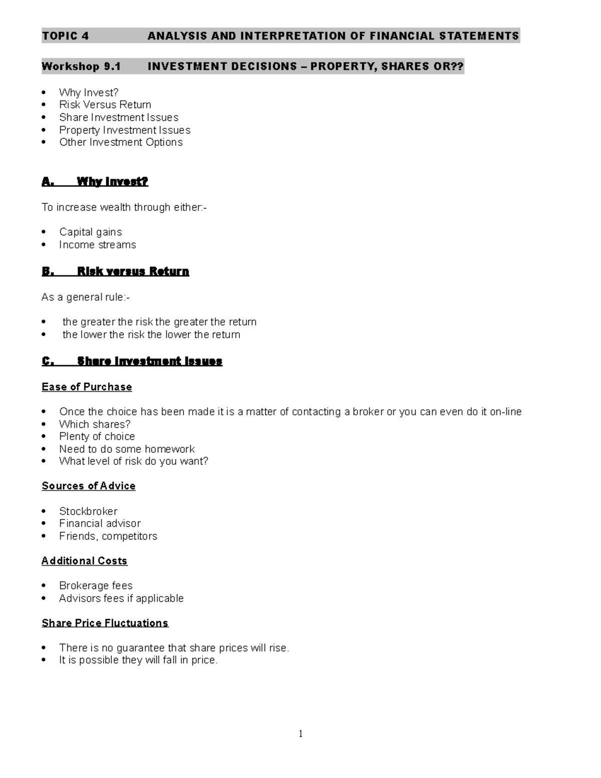 Week 3 Topic 4 Workshop 9 - TOPIC 4 ANALYSIS AND INTERPRETATION OF ...