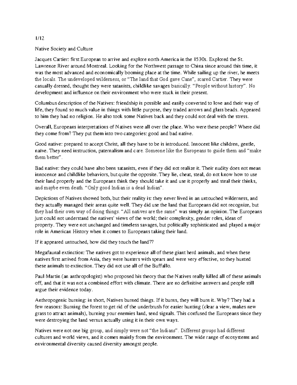 HIST 2111 lecture notes - 1/ Native Society and Culture Jacques Cartier ...