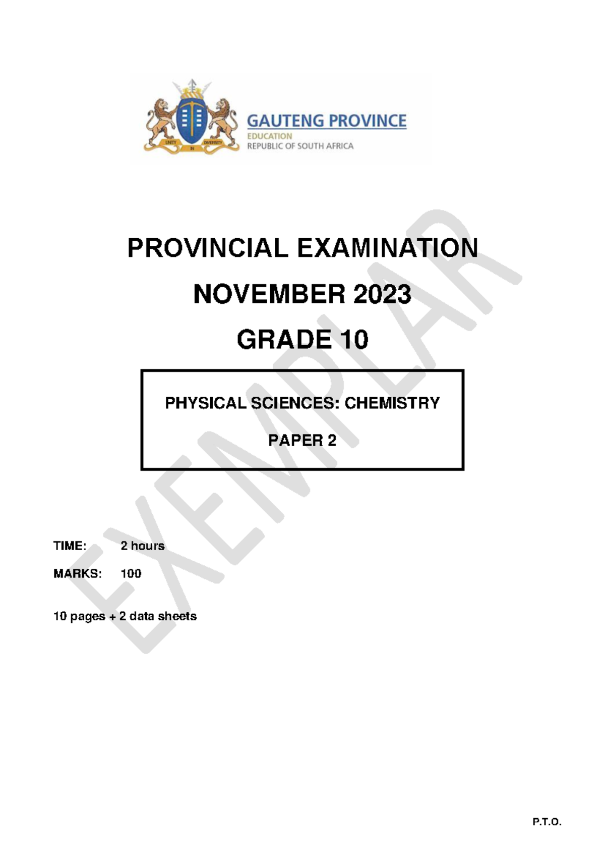 Gr 10 Physical Sciences P2 (English 2023 Question Paper - PROVINCIAL ...