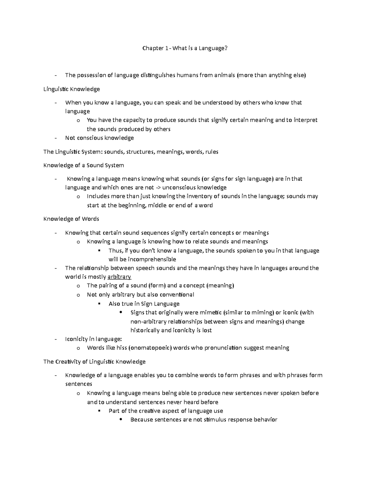 Chapter 1: What is Language - Note Summary - LING*1000 - U of G - Studocu