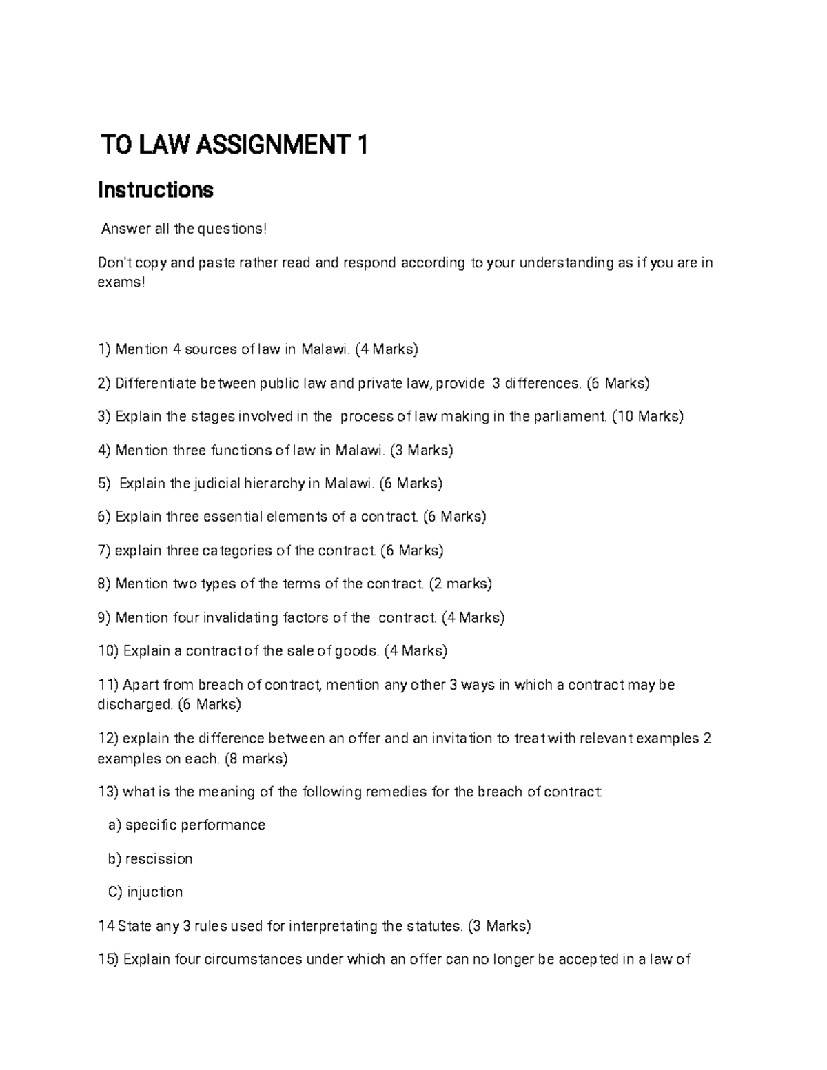 TO LAW Assignme - Introduction to law - TOLAW ASSIGNMENT Instructions ...