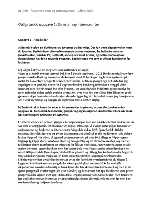 IN1030 oblig 1 - IN1 030 – Systemer, krav og konsekvenser Obligatorisk oppgave 1: Samspill og ...