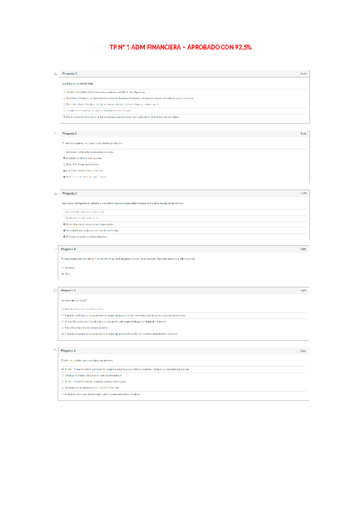 TP N° 1 ADM Financiera - TP 1 ADM FINANCIERA APROBADO CON Pregunta 1 pts Las Razones de - Studocu