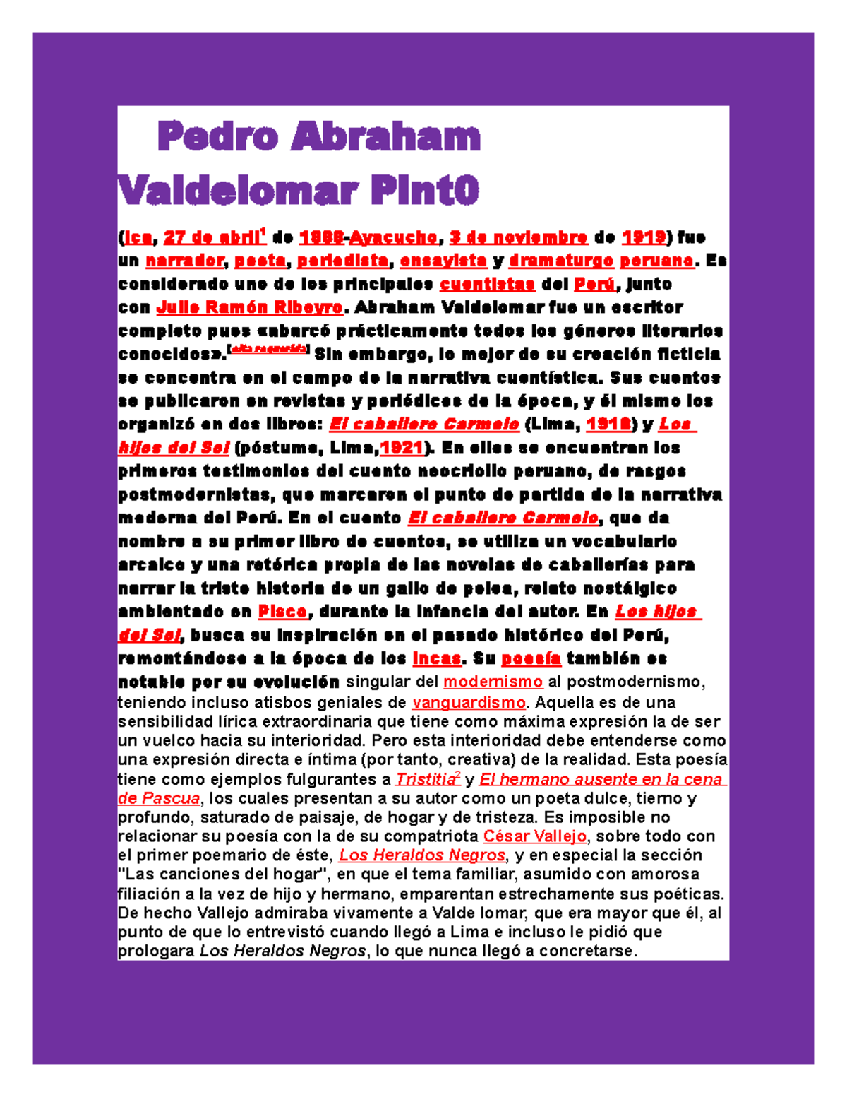 Pedro Abraham Valdelomar Pinto - Pedro Abraham Valdelomar Pint (Ica, 27 ...