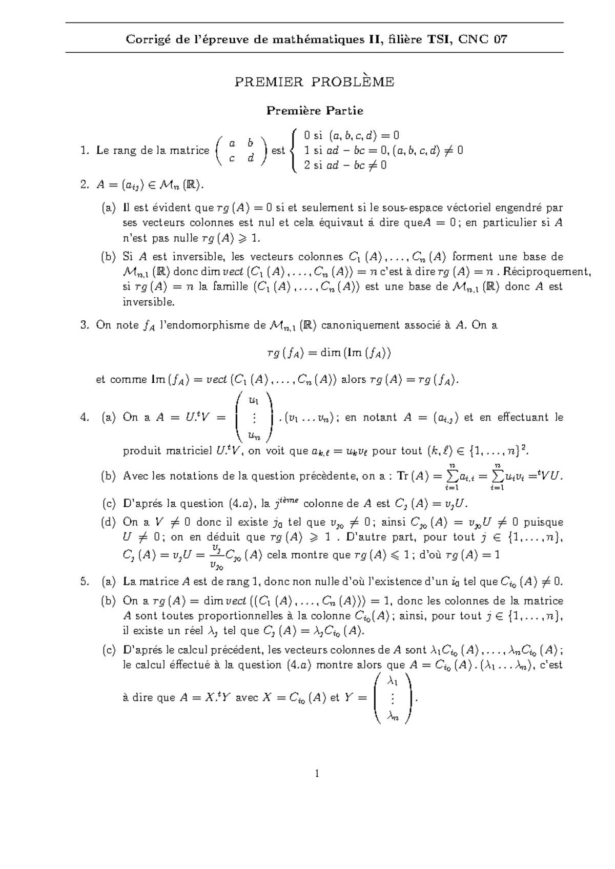 CNC 2007 TSI maths 2 corrige - Corrig ́e de l’ ́epreuve de math ...