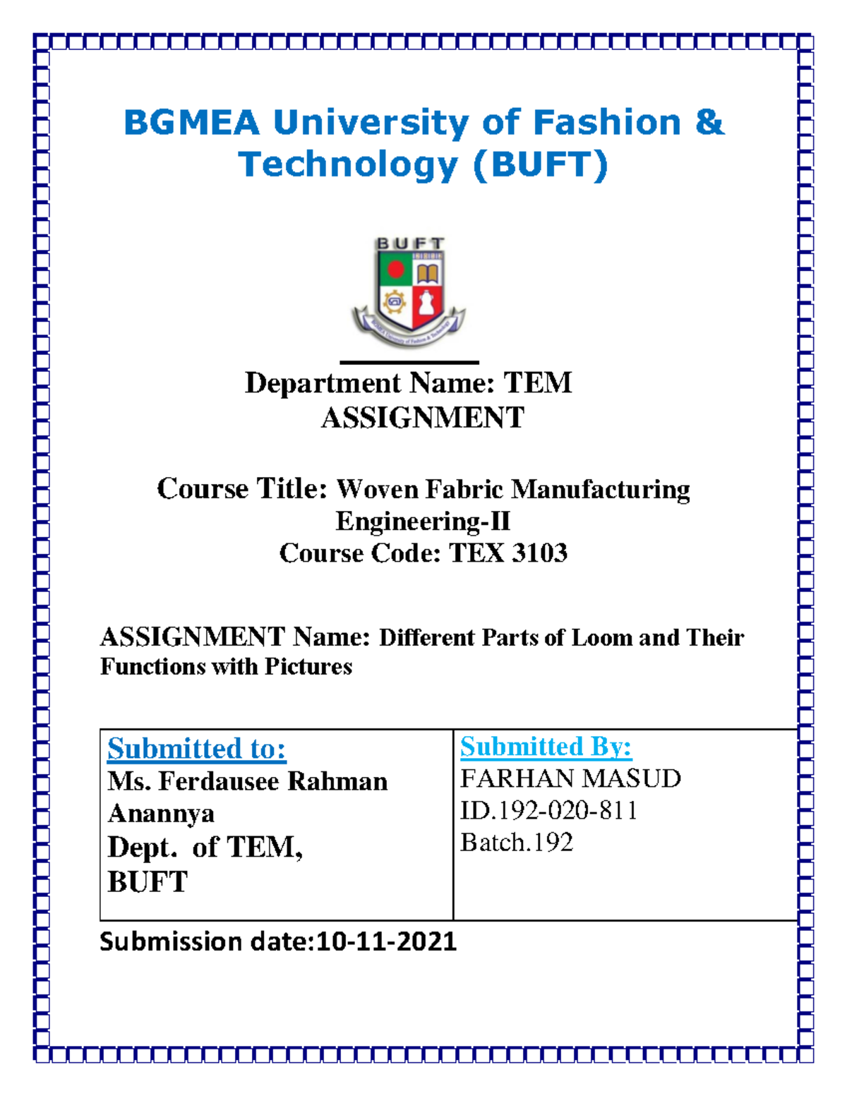 192-020-811 Farhan Masud - BGMEA University of Fashion & Technology ...