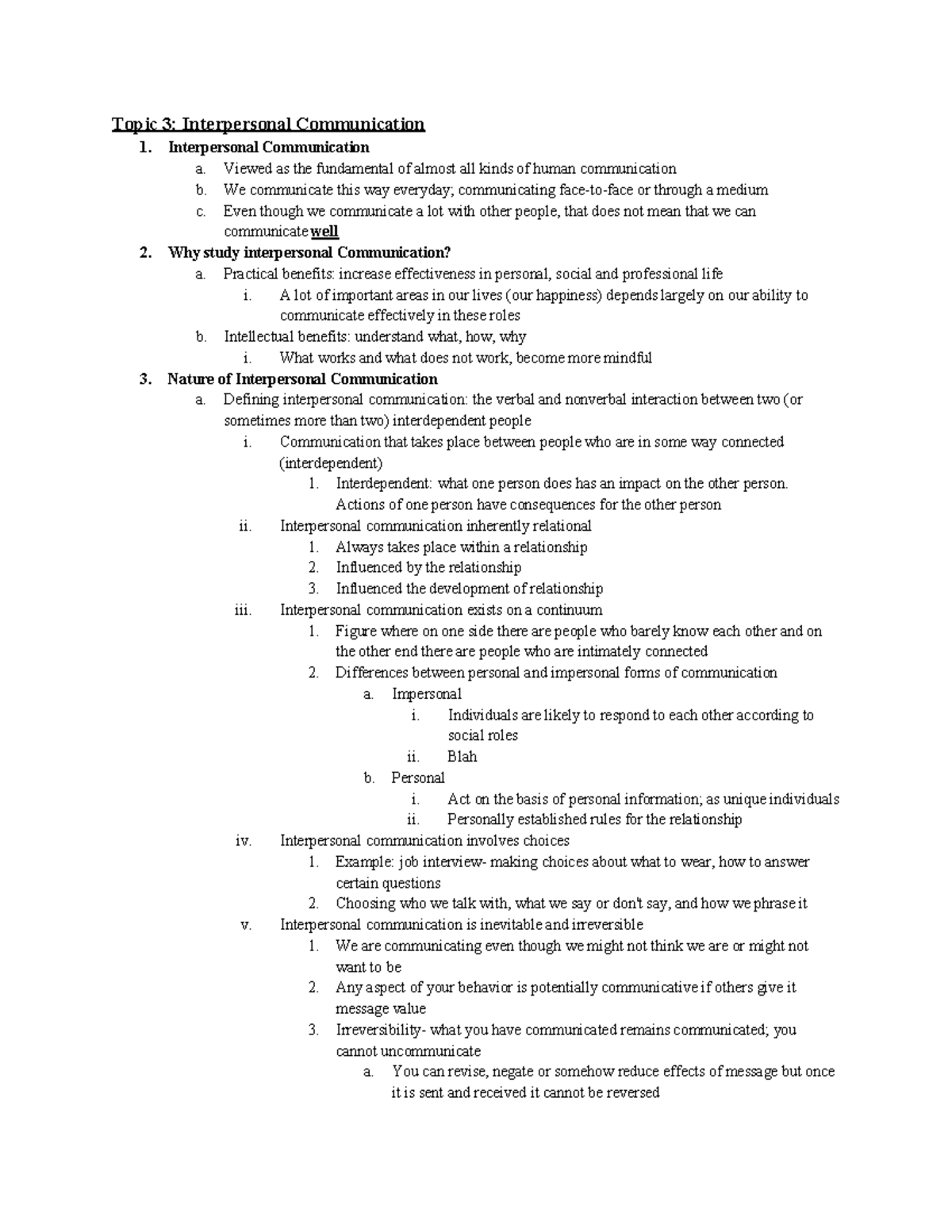 Week 3 Interpersonal Communication - Topic 3: Interpersonal ...