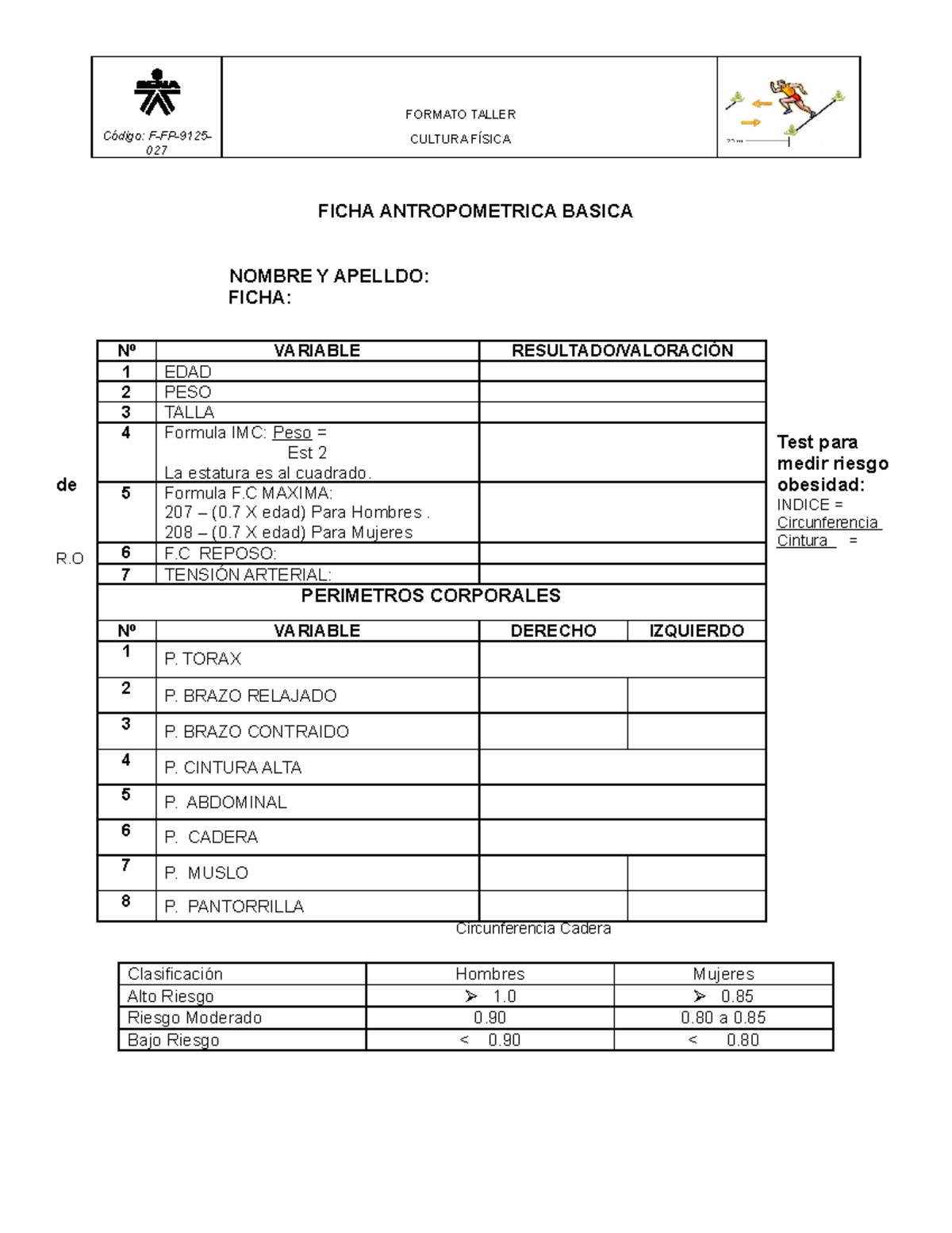 Ficha Antropometrica. PARA Todos - Código: F-FP-9125- 027 FICHA ...
