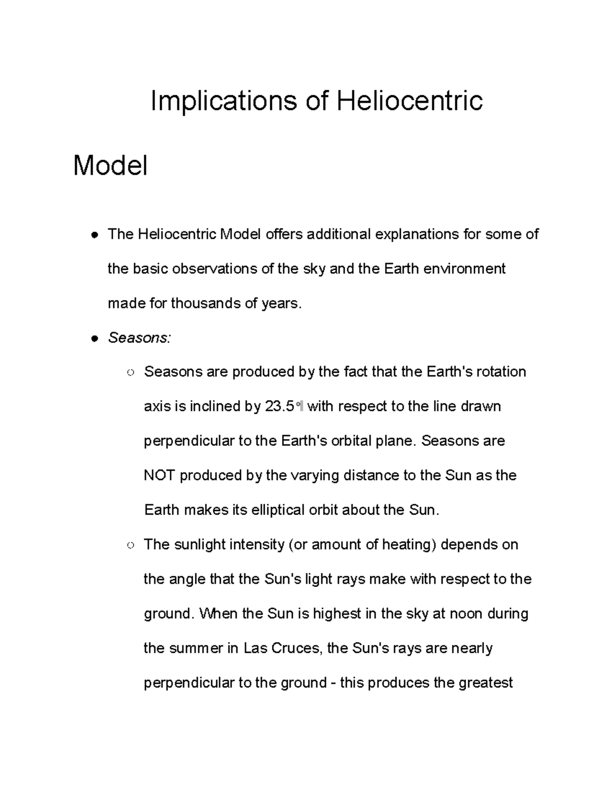 Implications of Heliocentric Model - Implications of Heliocentric Model ...