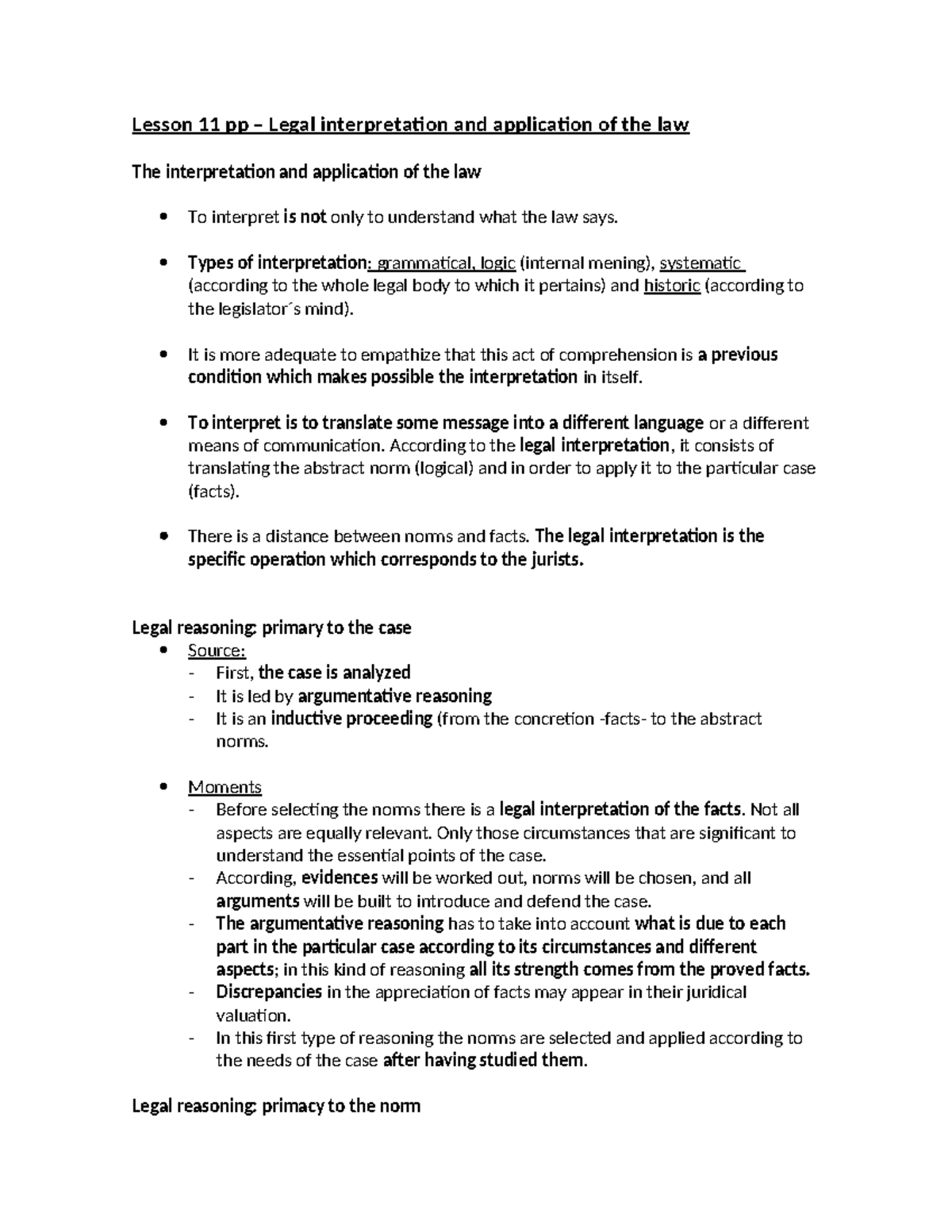 Lesson 11 pp - Profesor: Patricia - Lesson 11 pp – Legal interpretation ...
