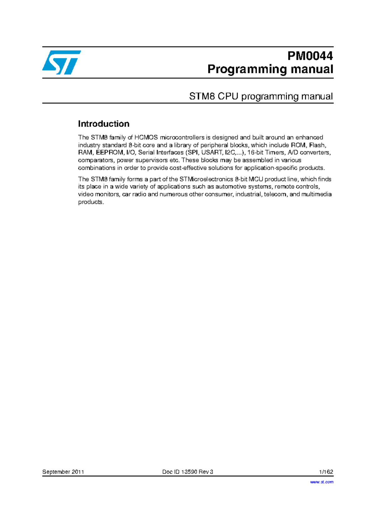 Pm0044 Stm8 Cpu Programming Manual Stmicroelectronics September 2011 7281