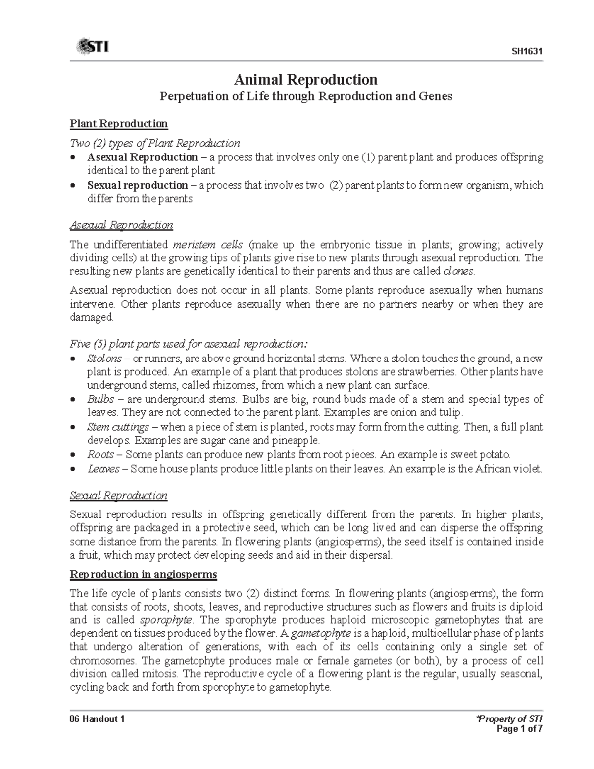 G11- 06 Handout 1 - Notes - 06 Handout 1 *Property of STI Animal ...