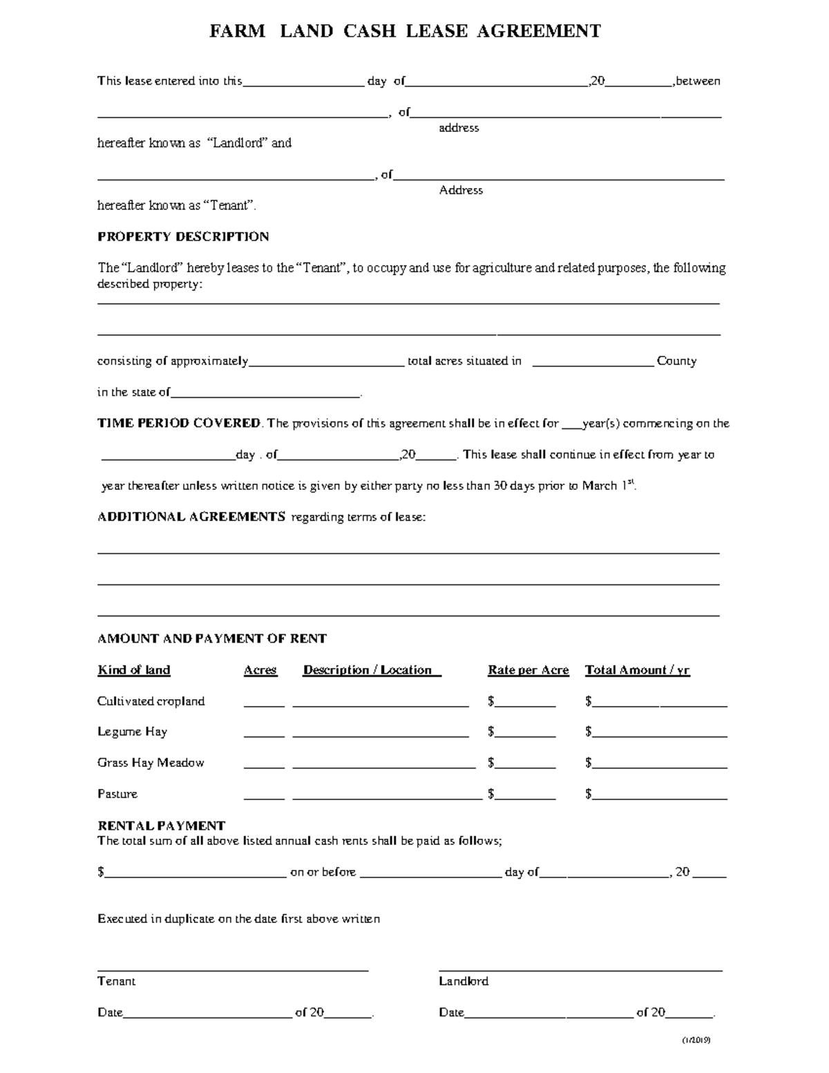 19 Simple Land Lease Form - FARM LAND CASH LEASE AGREEMENT This lease ...