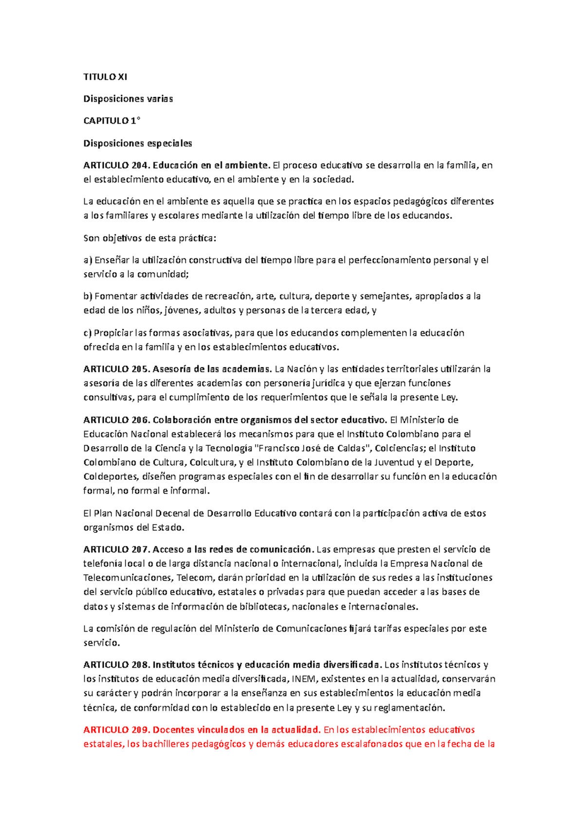 Titulo XI 11 ley 115 de educación general en Colombia - TITULO XI ...
