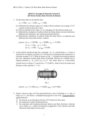 ME2112-Part 1-Tutorial 1-Statics - ME2112: Strength of Materials Tutorial 1 (Statics) A ...