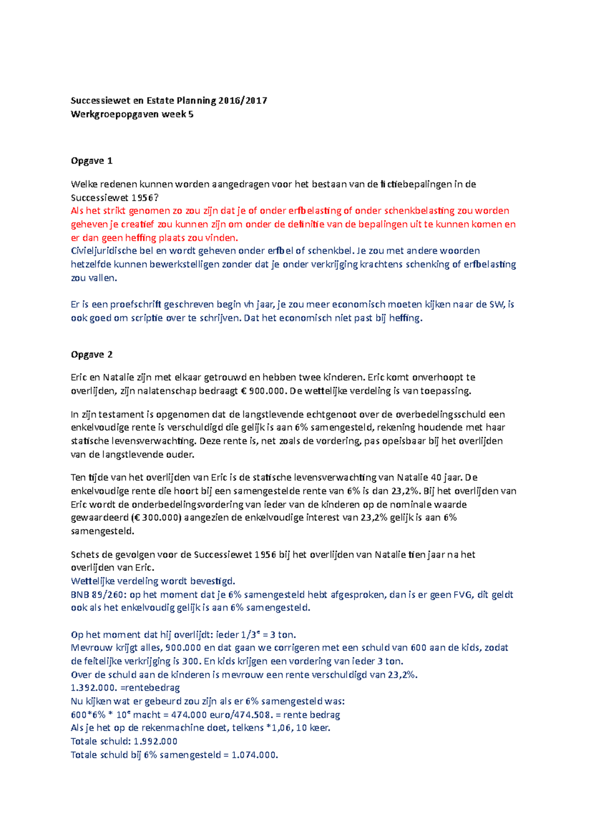 SW WC week 5 - Werkcollege 5 door mevrouw - Successiewet en Estate ...