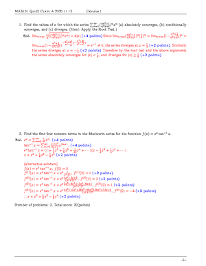 [ MAS101 ] Quiz 4 Solution - 10AM - [MAS101] Calculus I Quiz 4 – AM ID: Name: 1 9 points Find ...