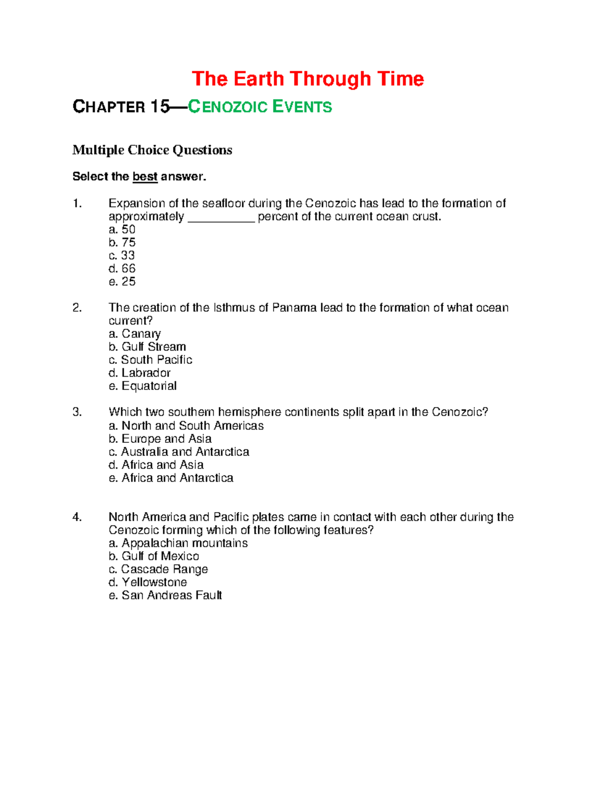 Ch15 Cenozoic Events Test - The Earth Through Time CHAPTER 15 —CENOZOIC ...
