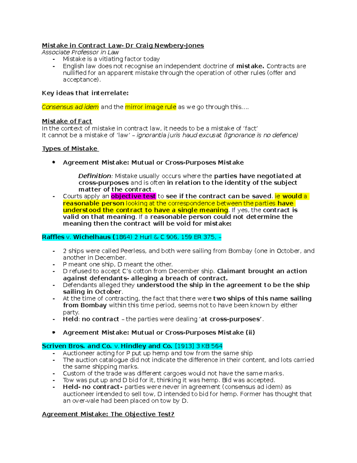 Mistake- a contract law lecture that is about frustration - Mistake in ...