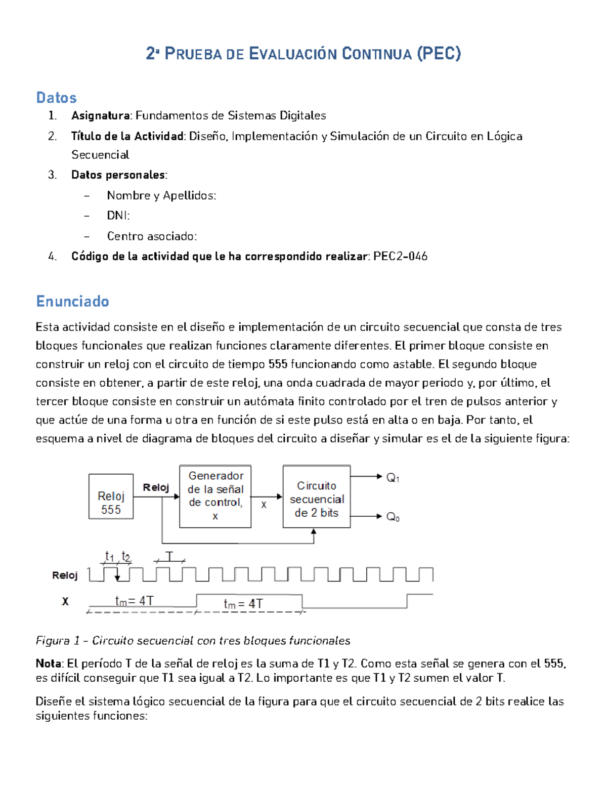 Ejemplo PEC2 año 2023/2024 - 2 ª PRUEBA DE EVALUACIÓN CONTINUA (PEC) Datos Asignatura ...