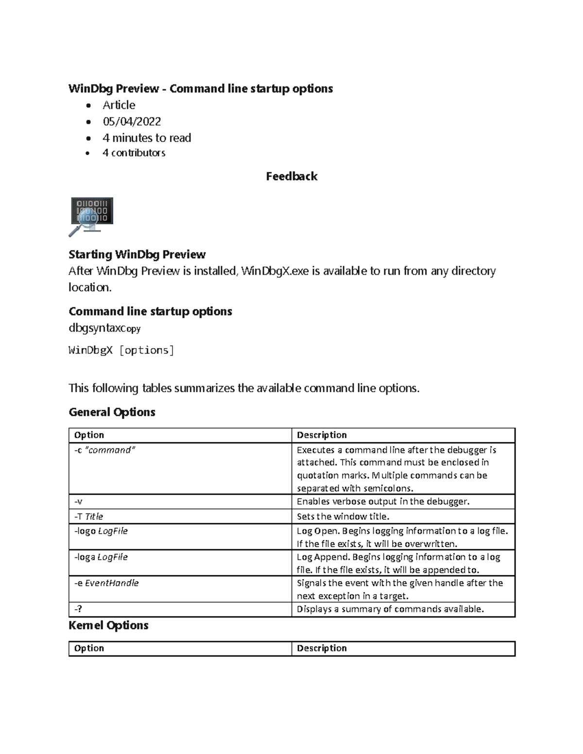 Document 33 (71) - Bob - WinDbg Preview - Command line startup options ...