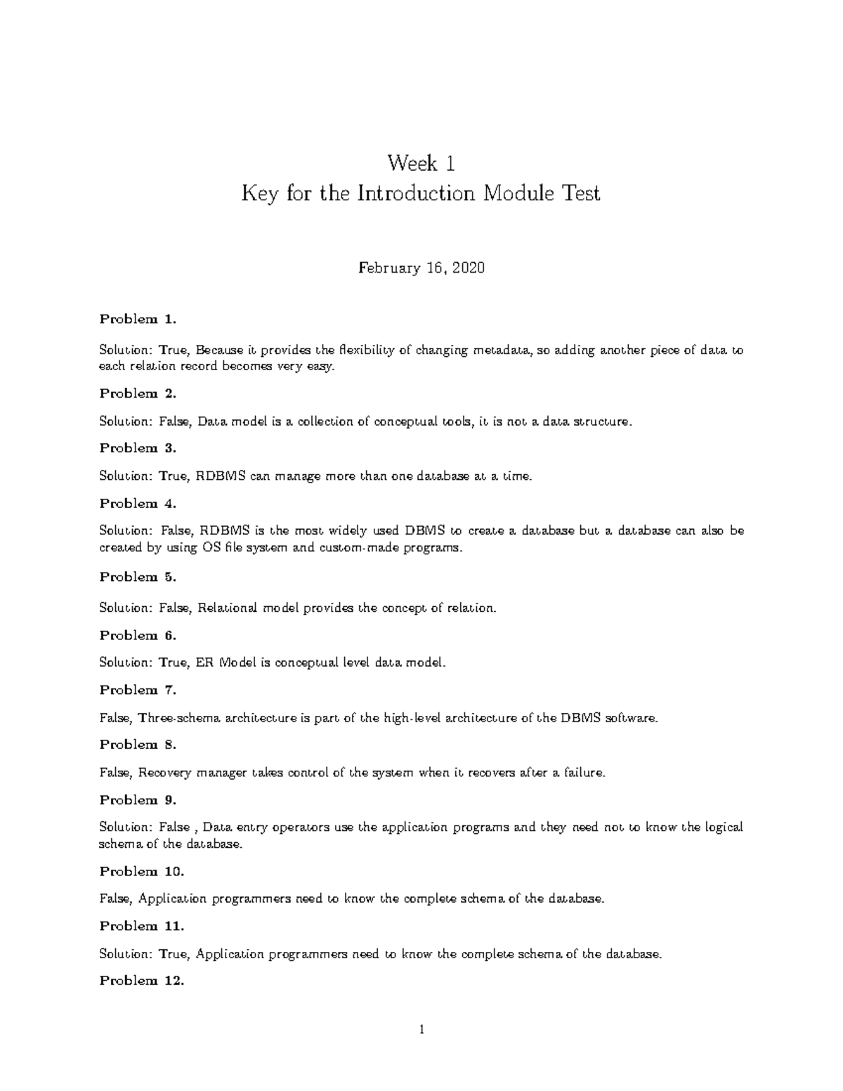 Week1 Intro Module Answer Sheet - Week 1 Key for the Introduction ...