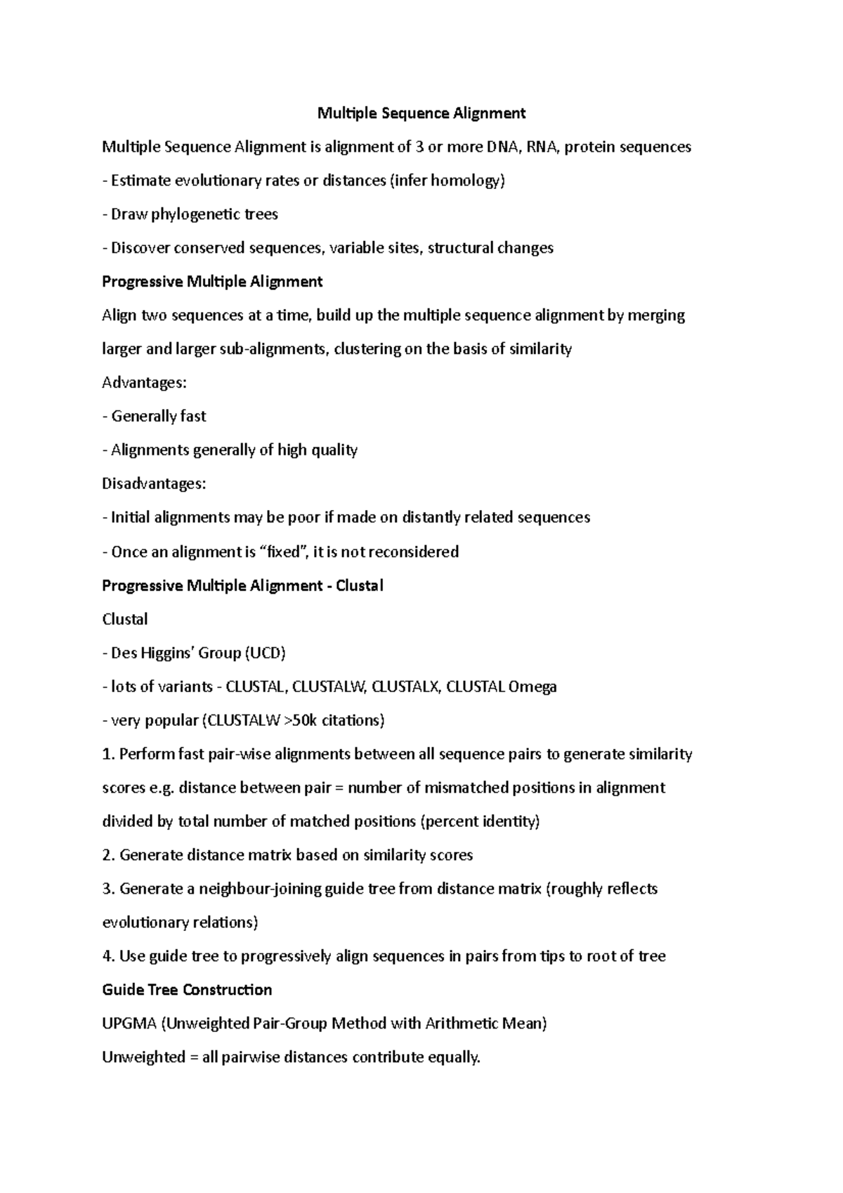 Bioinformatics - Multiple Sequence Alignment - Multiple Sequence ...