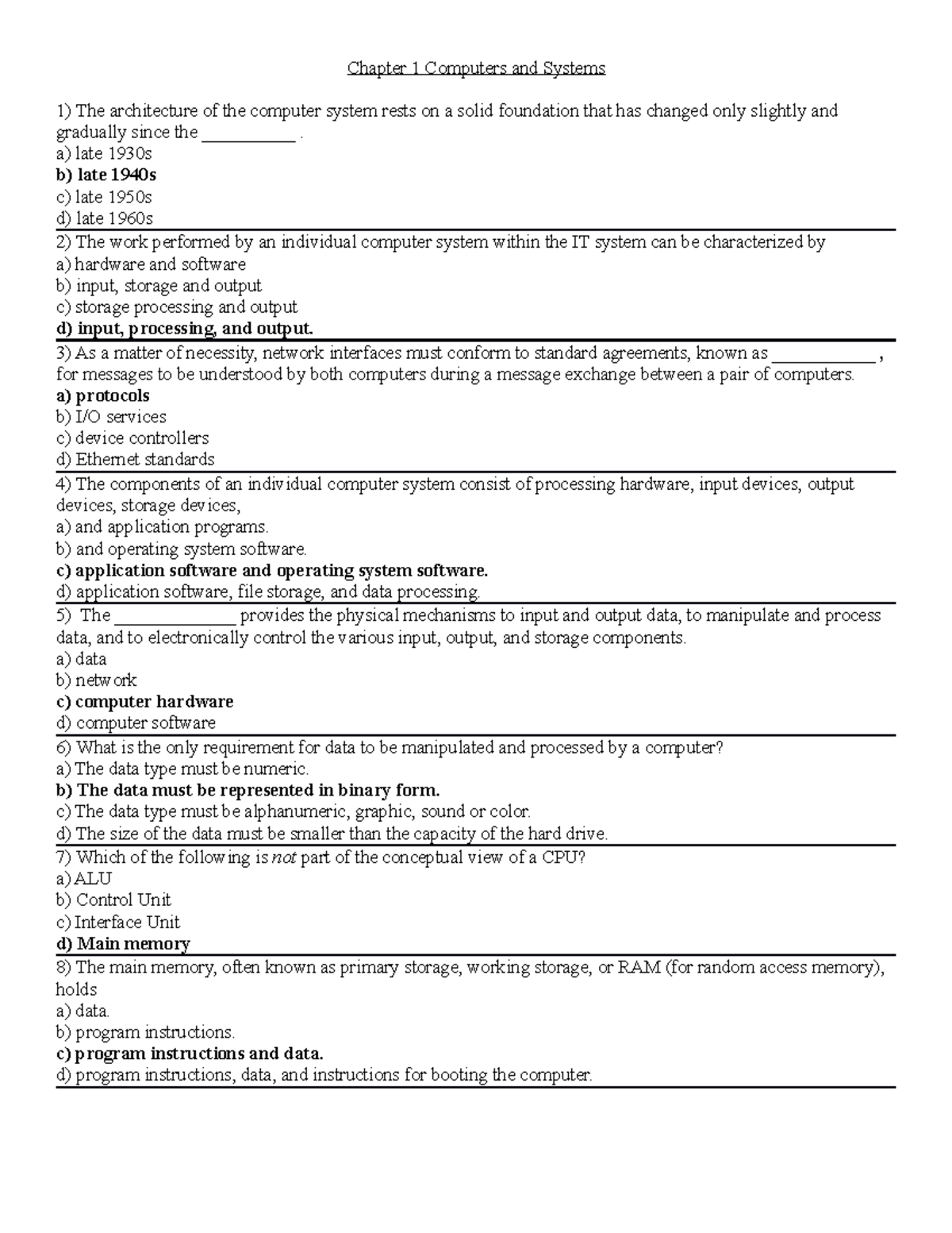 Ch01 - testbanks - Chapter 1 Computers and Systems 1) The architecture ...
