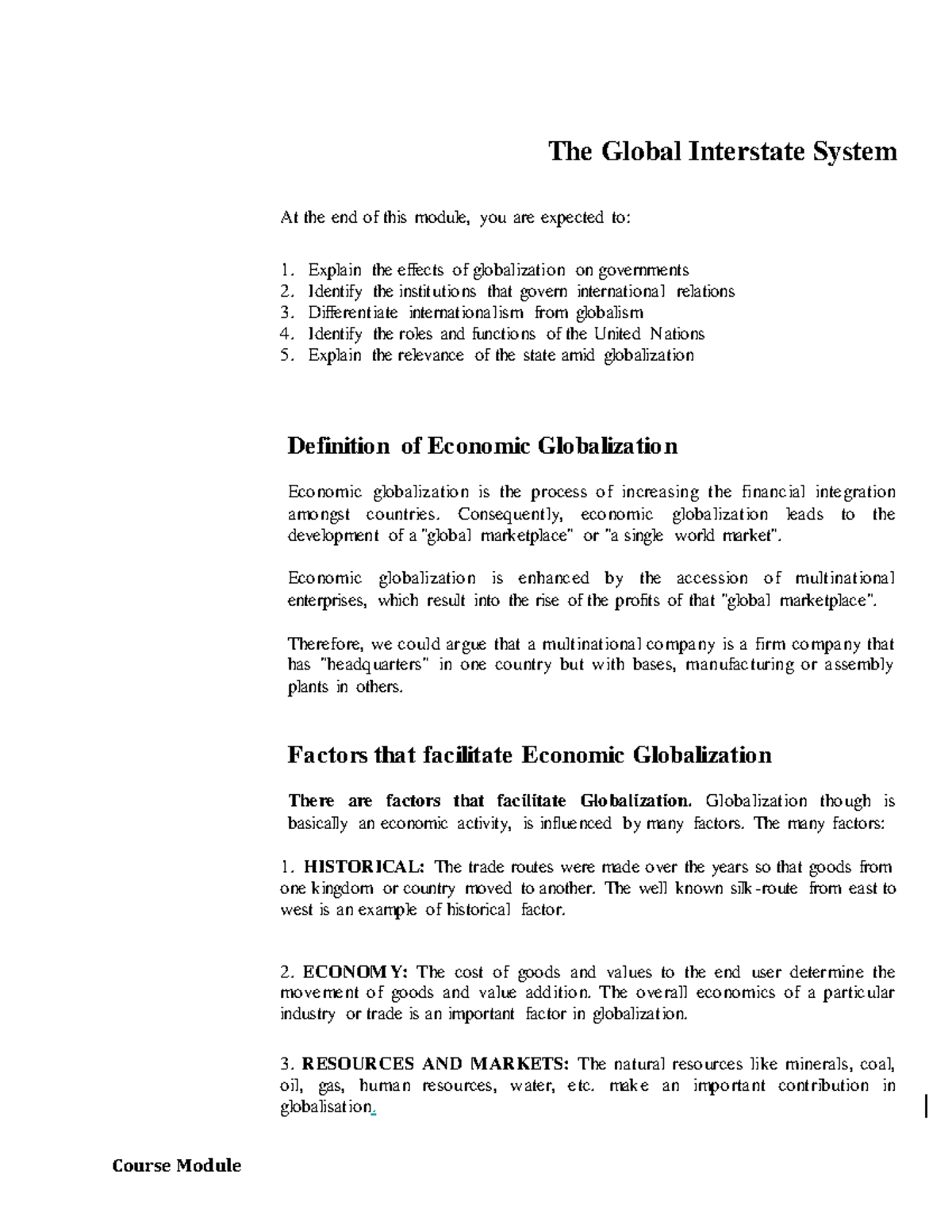 W3 & W4 The Global Interstate System - Module - Course Module The ...