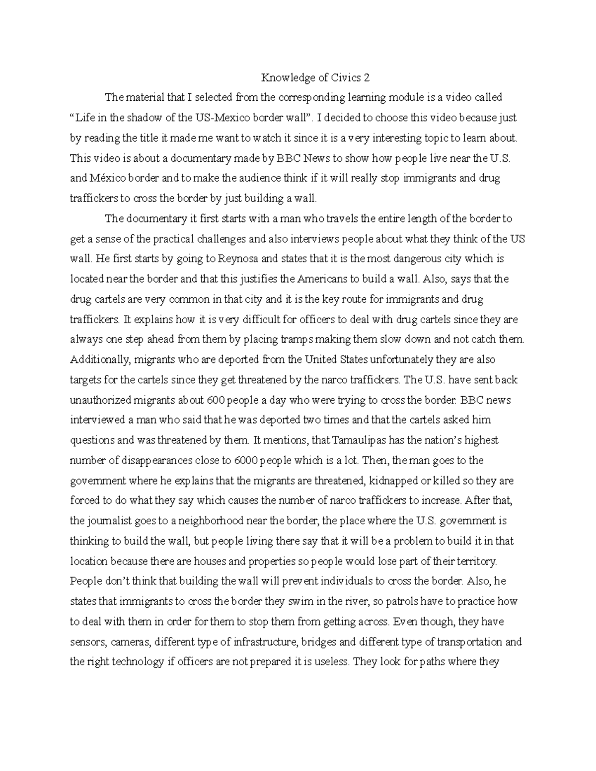 Ciudadaniaaaa assignment 4 - Knowledge of Civics 2 The material that I ...