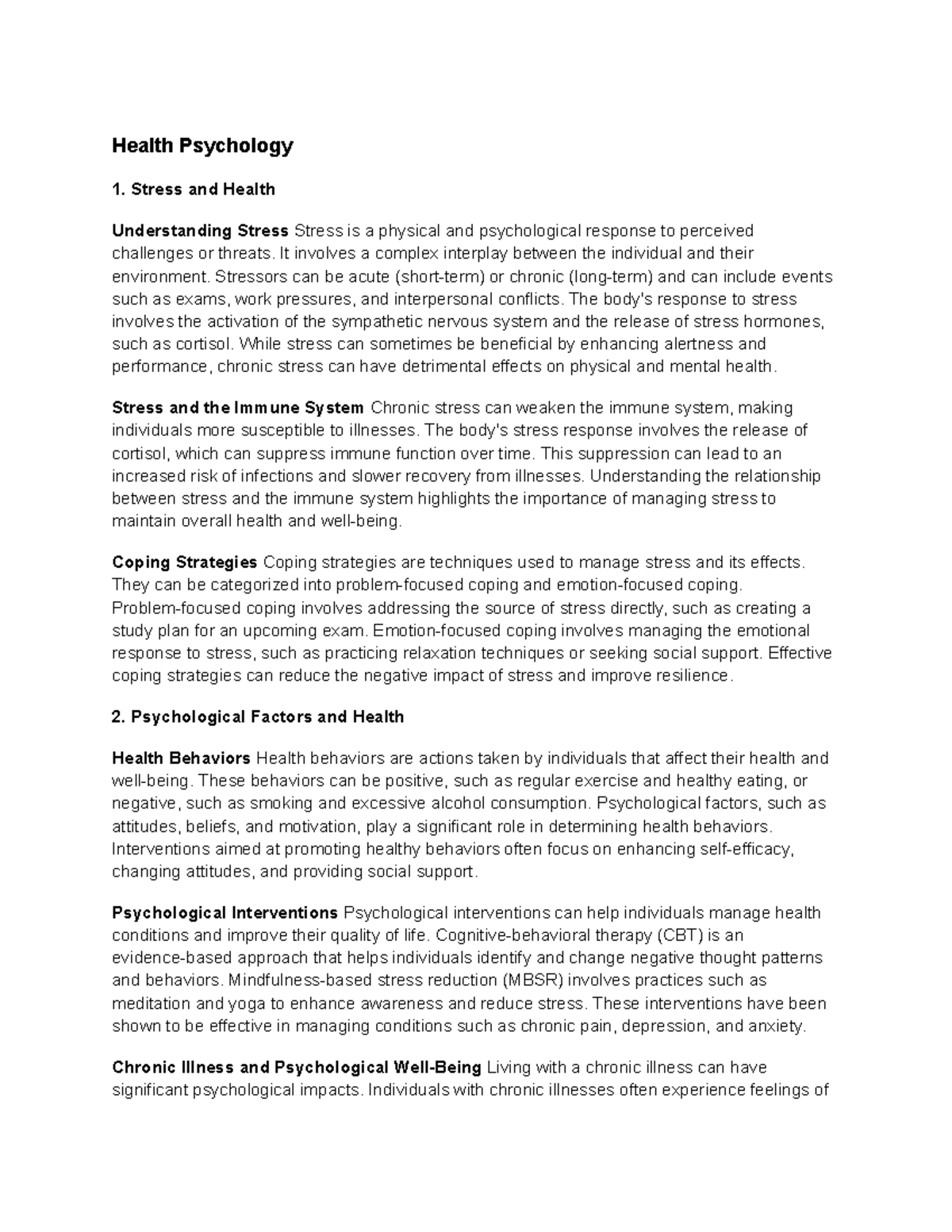 Health Psychology - Stress and Health Understanding Stress Stress is a ...