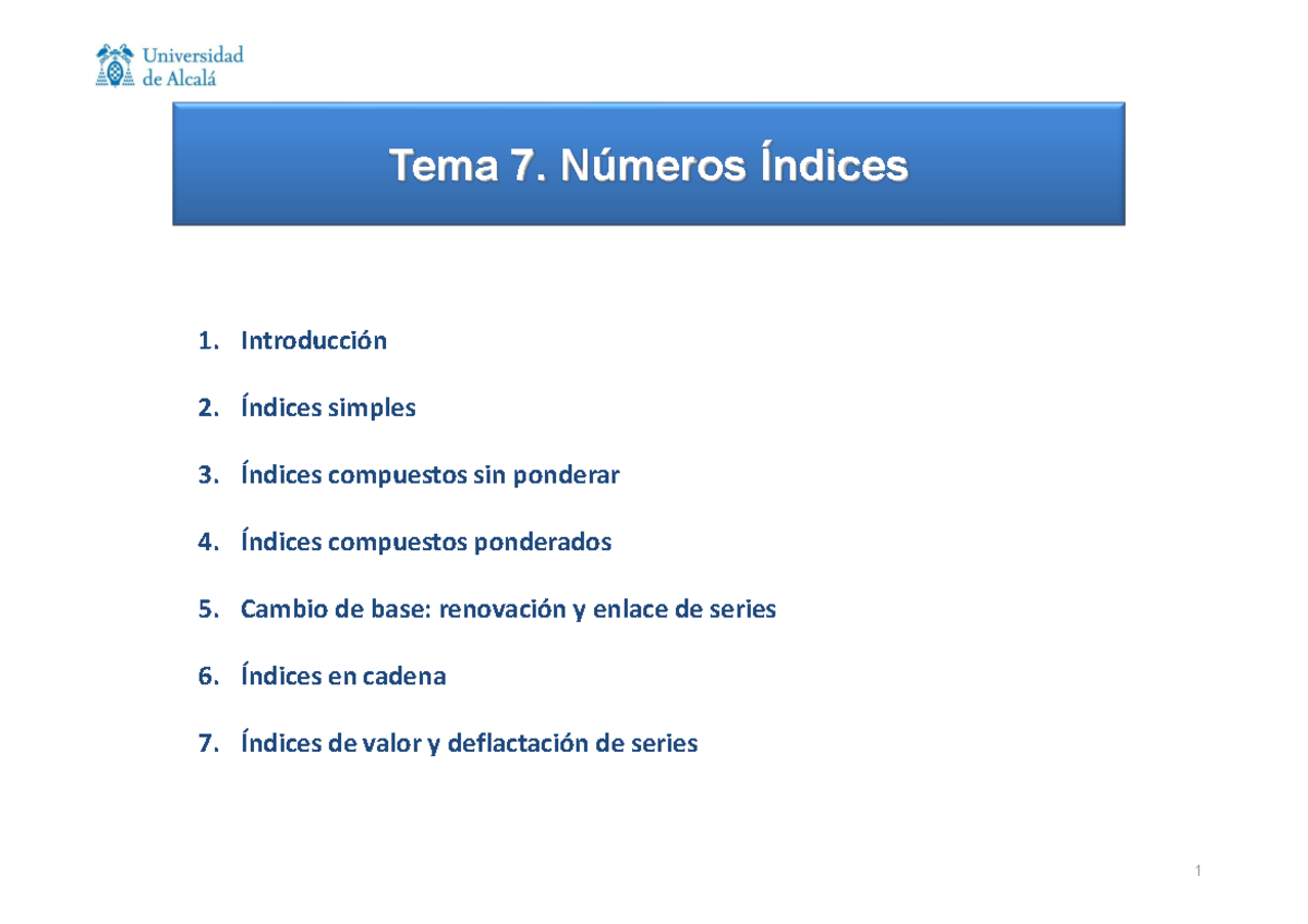 TEMA 7 Numeros Indice - apuntes repaso - Tema 7. Números Índices ...
