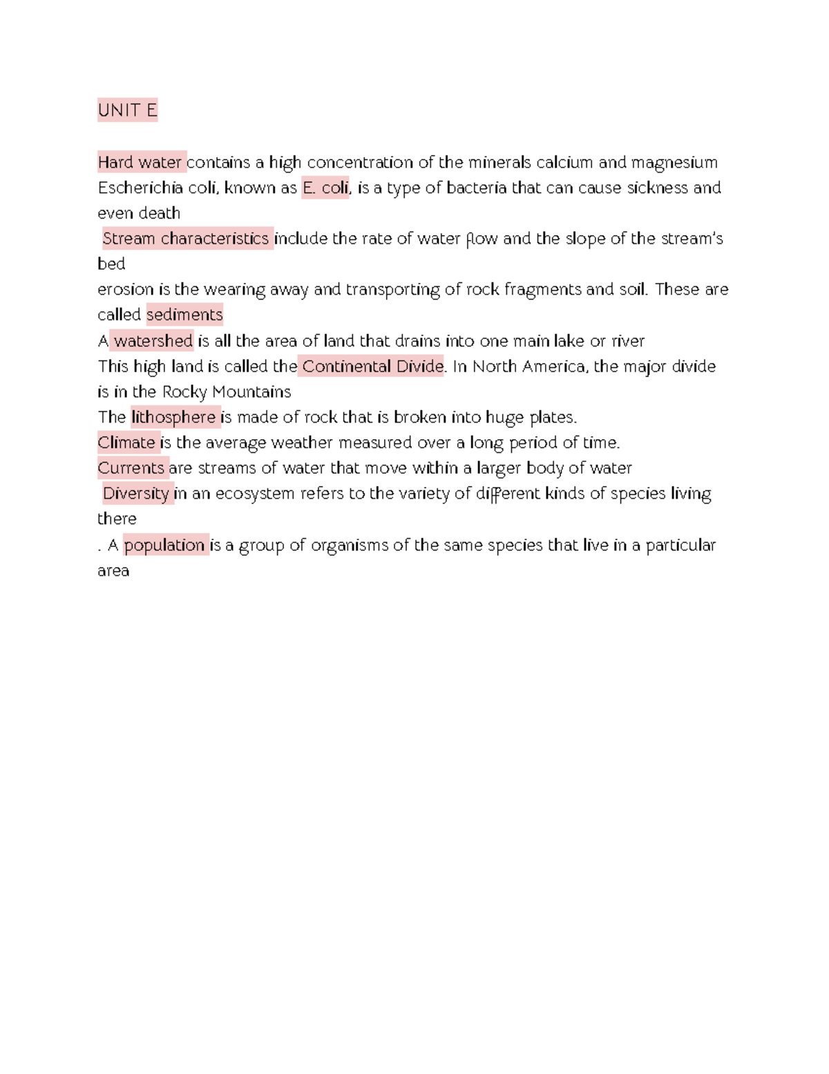 UNIT E - These notes are about climate and land. - UNIT E Hard water ...