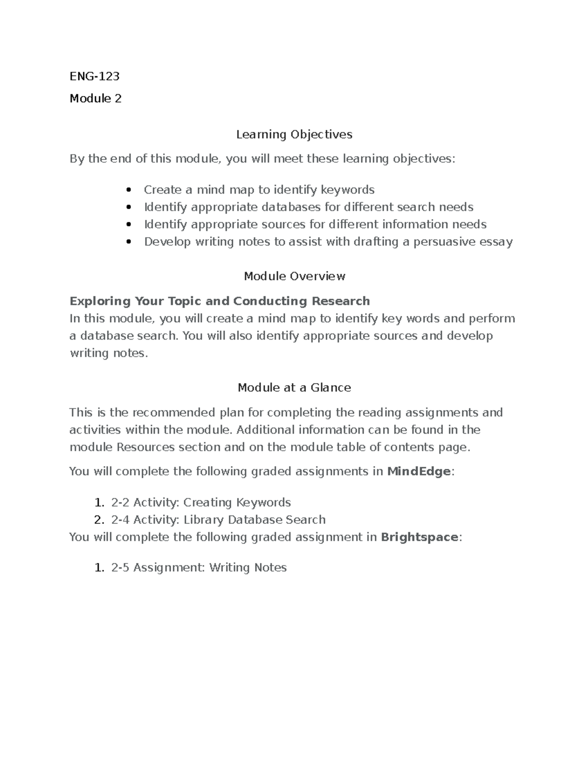 Notes - ENG- Module 2 Learning Objectives By the end of this module ...
