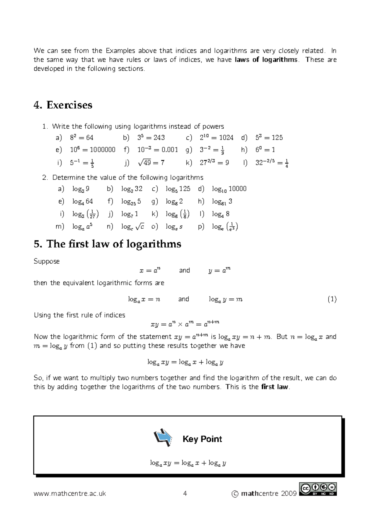 Mc TY logarithms 2009 1 - We can see from the Examples above that ...