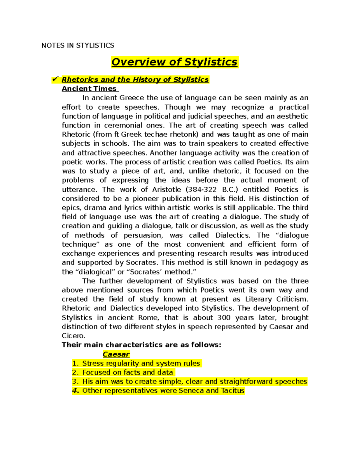 Notes IN Stylistics Overview of Stylistics - NOTES IN STYLISTICS ...