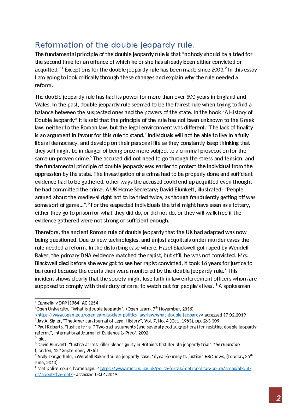 Example of a good essay 1 (double-jeopardy) - Reformation of the double ...