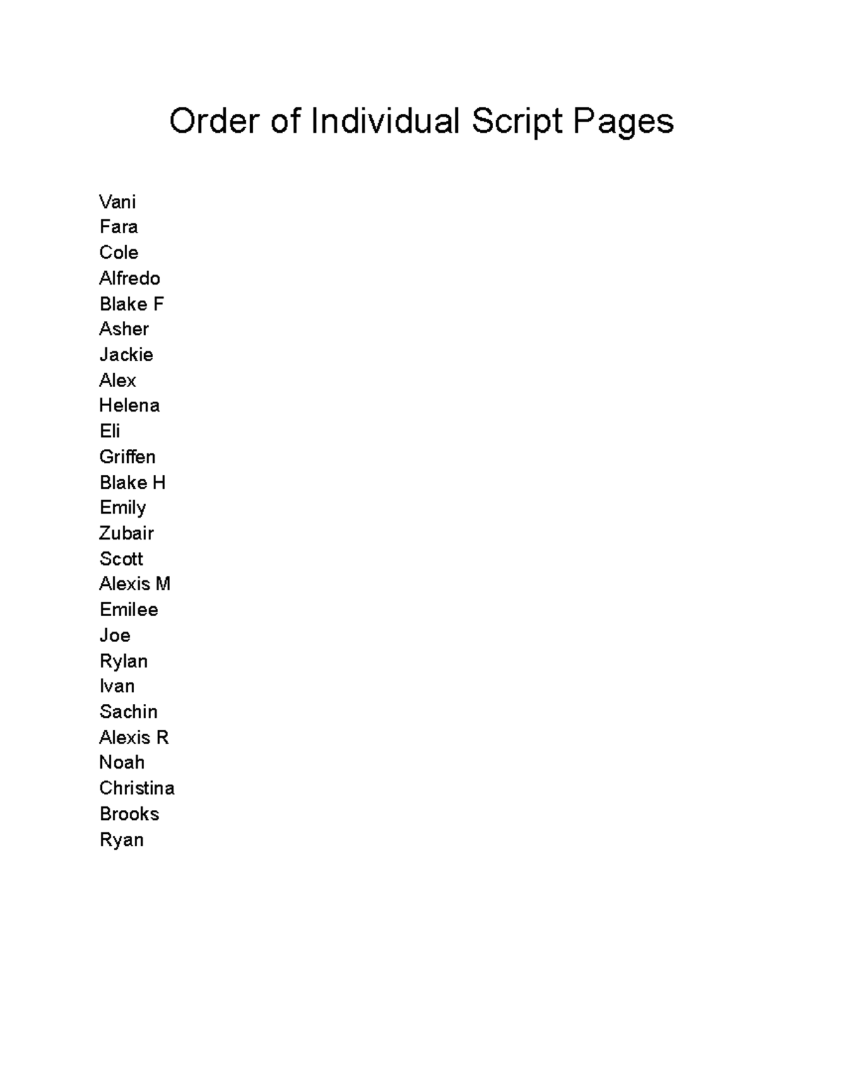 Playwrighting TH 150-01 - Order of Individual Script Pages Vani Fara ...